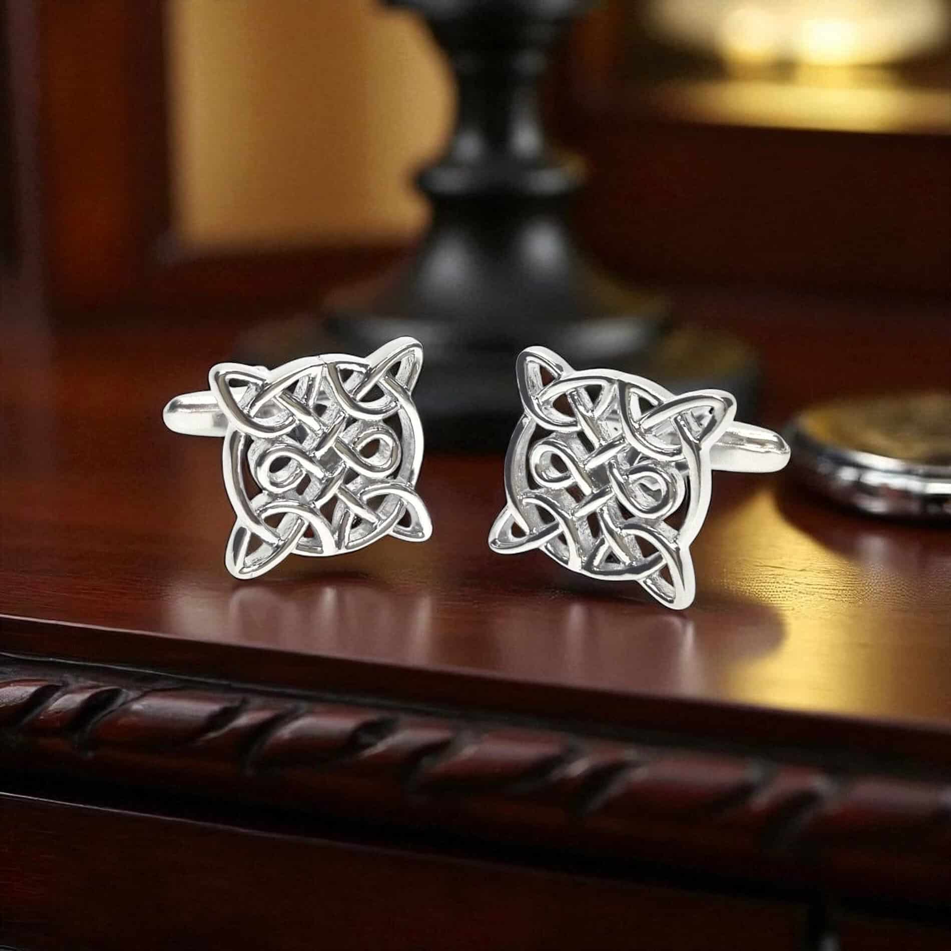 Square Celtic Knot Cufflinks – Silver Tone Irish Design