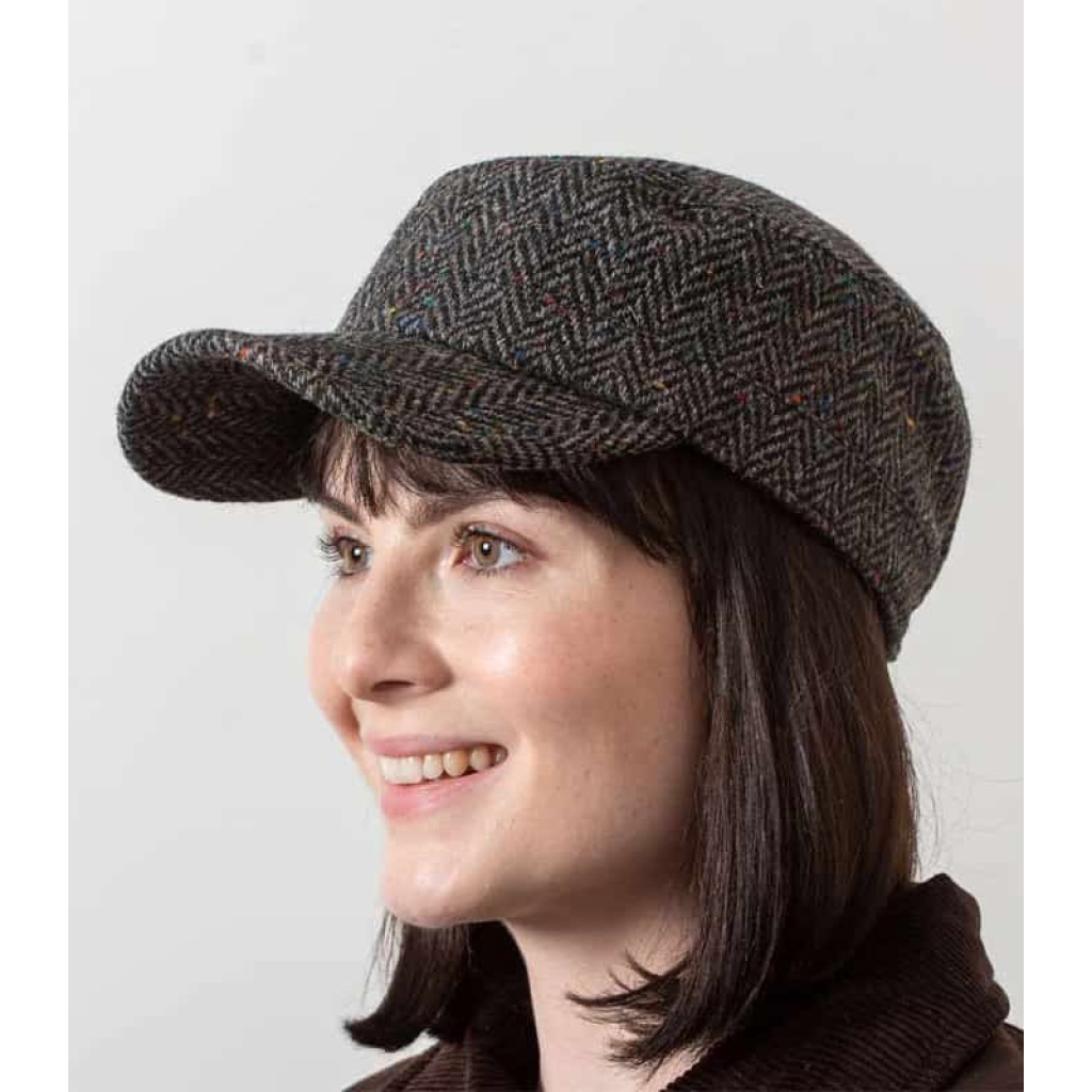 Irish Tweed Military Hat - Cadet Cap - Charcoal Herringbone | Irish Tweeds