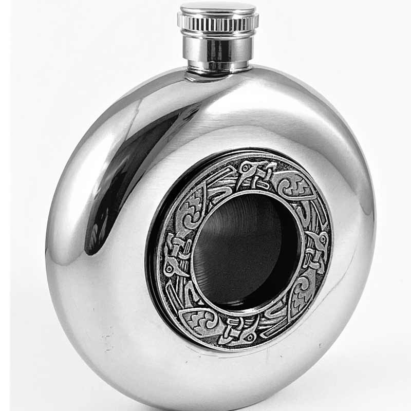 Round Hip Flask with Glass Centre| Irish Whiskey Flask