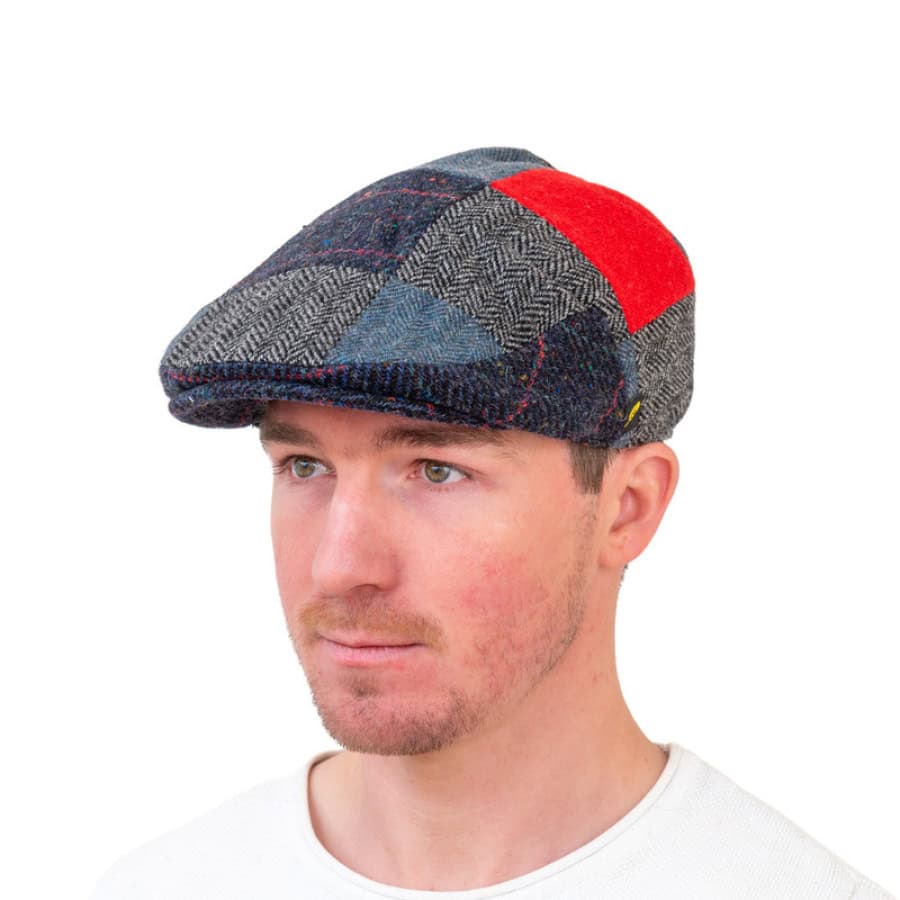 Irish Tweed Patch Cap - Red Patch - Dubliner Style | Irish Tweeds