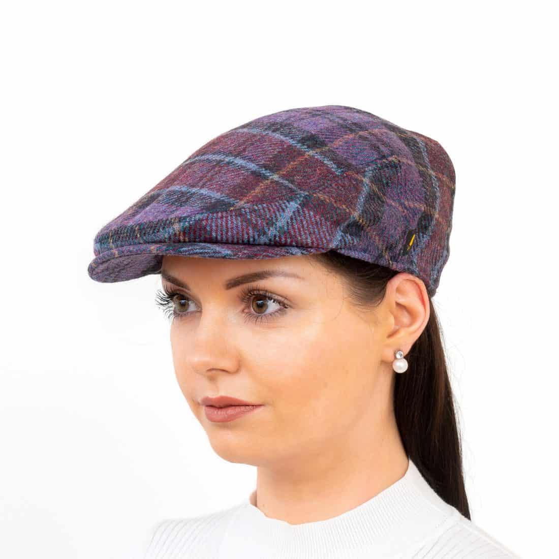 Irish Tweed Stretch-Fit Flat Cap - Heather Check - Aran Model